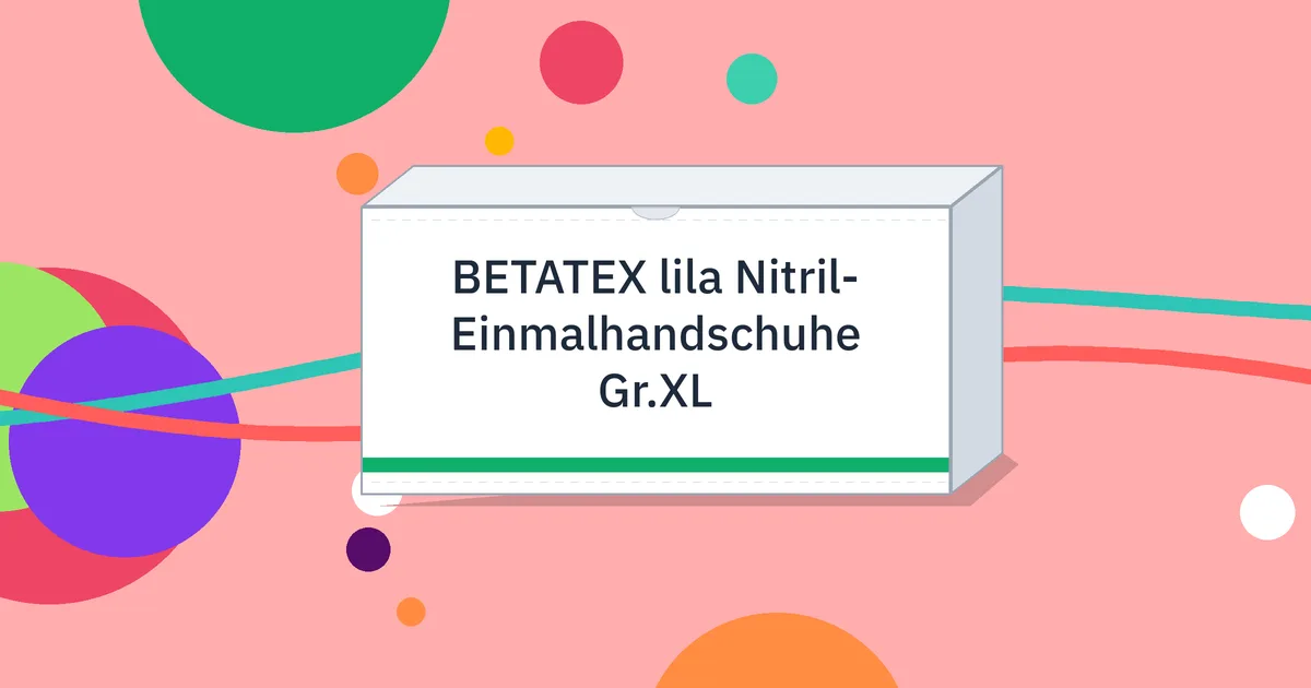 Symbolbild: Packung mit der Aufschrift BETATEX lila Nitril-Einmalhandschuhe Gr.XL (PZN 17817099) – Verfügbarkeit und Bezug in Apotheken in Frankfurt am Main