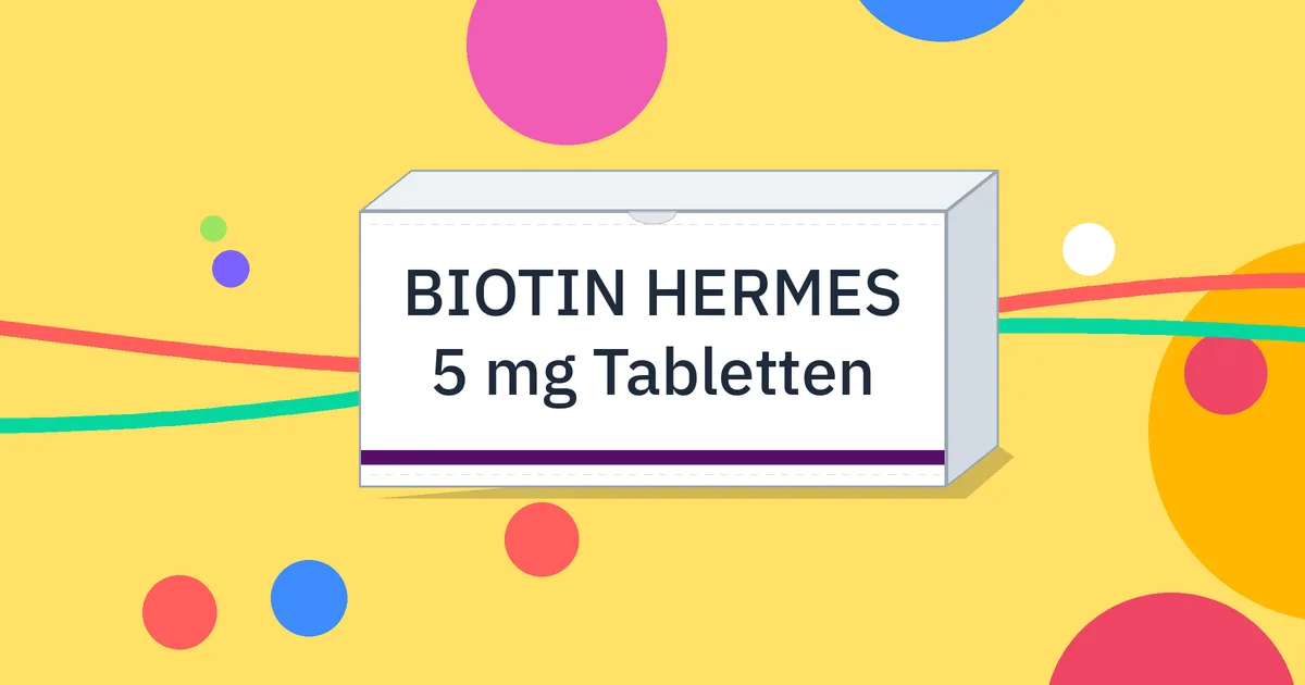 Symbolbild: Packung mit der Aufschrift BIOTIN HERMES 5 mg Tabletten (PZN 02253656) – Verfügbarkeit und Bezug in Apotheken in Frankfurt am Main