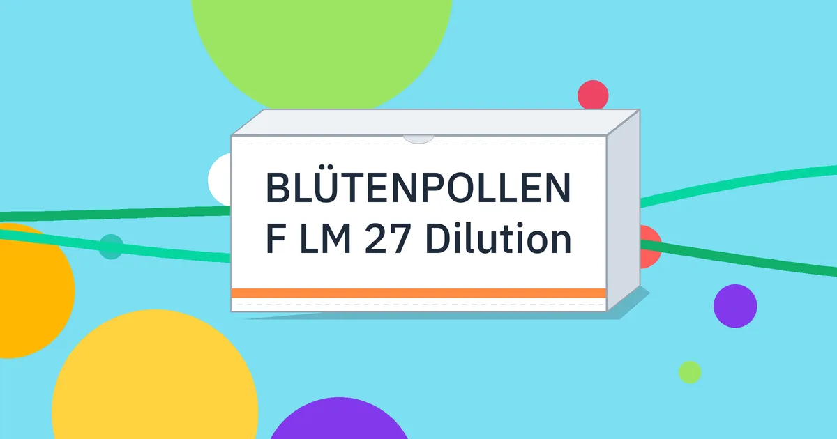 Symbolbild: Packung mit der Aufschrift BLÜTENPOLLEN F LM 27 Dilution (PZN 13389761) – Verfügbarkeit und Bezug in Apotheken in Frankfurt am Main