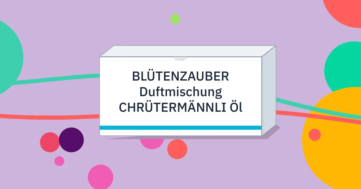 Symbolbild: Packung mit der Aufschrift BLÜTENZAUBER Duftmischung CHRÜTERMÄNNLI Öl (PZN 07197661) – Verfügbarkeit und Bezug in Apotheken in Frankfurt am Main