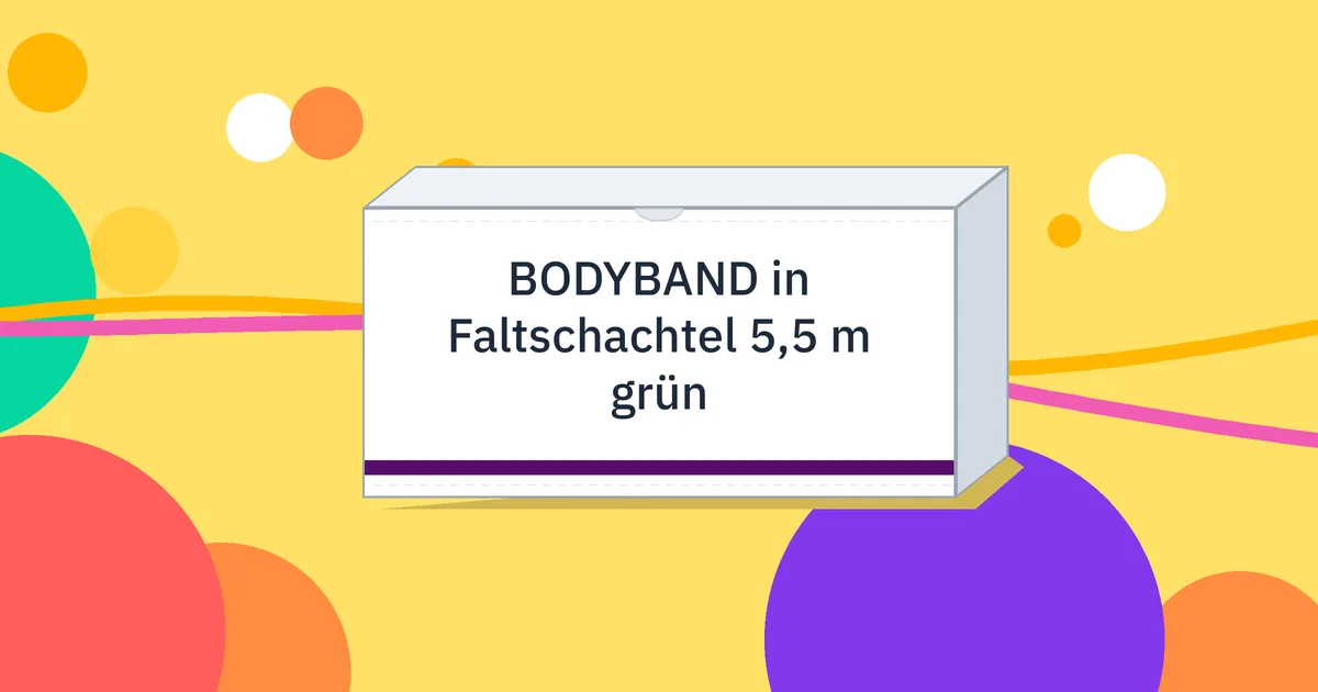 Symbolbild: Packung mit der Aufschrift BODYBAND in Faltschachtel 5,5 m grün (PZN 10076530) – Verfügbarkeit und Bezug in Apotheken in Frankfurt am Main