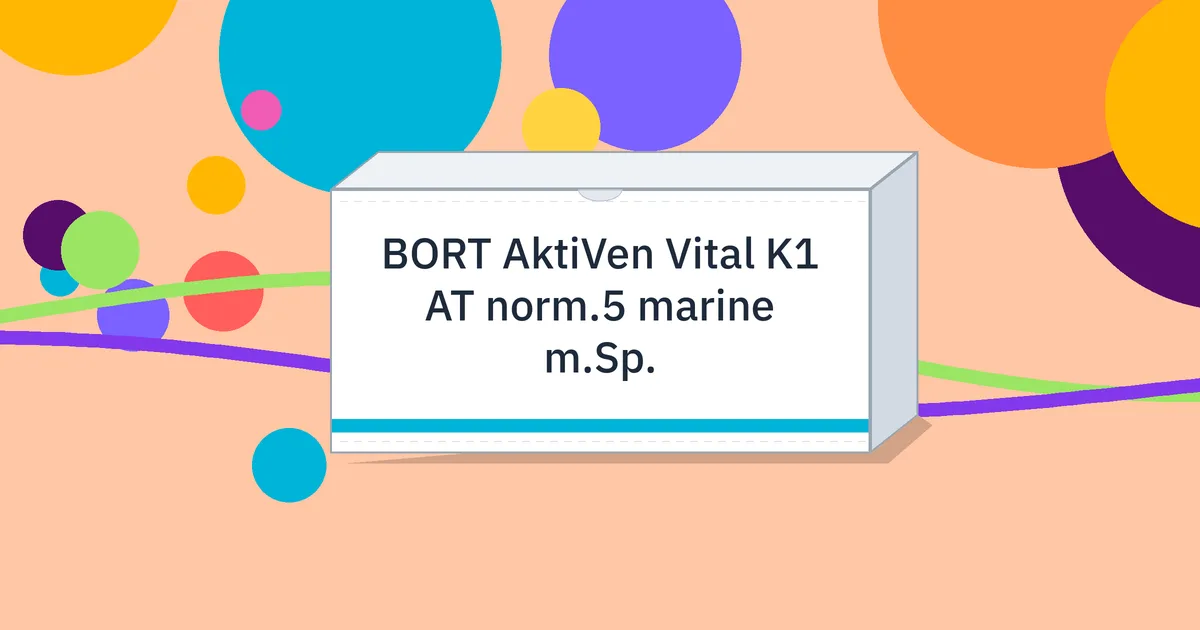 Symbolbild: Packung mit der Aufschrift BORT AktiVen Vital K1 AT norm.5 marine m.Sp. (PZN 13741175) – Verfügbarkeit und Bezug in Apotheken in Frankfurt am Main