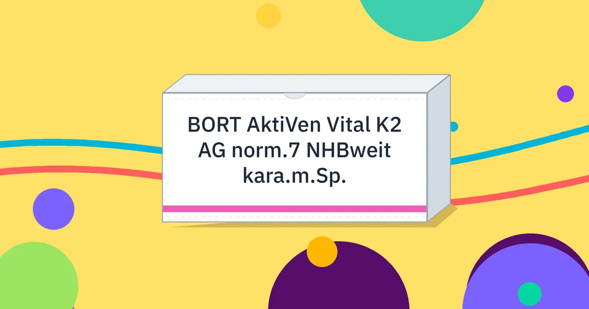 Symbolbild: Packung mit der Aufschrift BORT AktiVen Vital K2 AG norm.7 NHBweit kara.m.Sp. (PZN 12384520) – Verfügbarkeit und Bezug in Apotheken in Frankfurt am Main