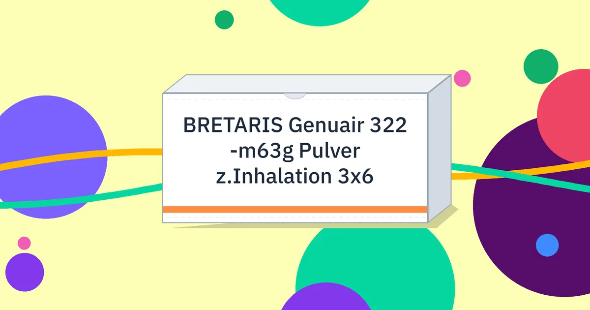 Symbolbild: Packung mit der Aufschrift BRETARIS Genuair 322 -m63g Pulver z.Inhalation 3x6 (PZN 10167379) – Verfügbarkeit und Bezug in Apotheken in Frankfurt am Main