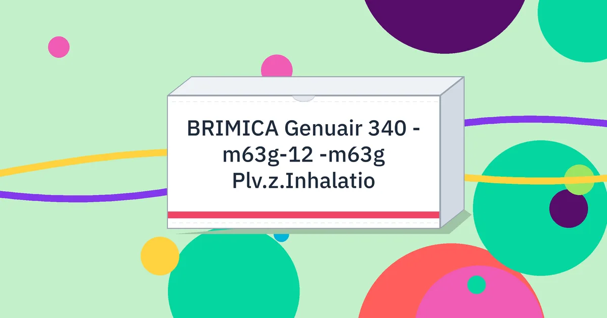 Symbolbild: Packung mit der Aufschrift BRIMICA Genuair 340 -m63g-12 -m63g Plv.z.Inhalatio (PZN 10744724) – Verfügbarkeit und Bezug in Apotheken in Frankfurt am Main