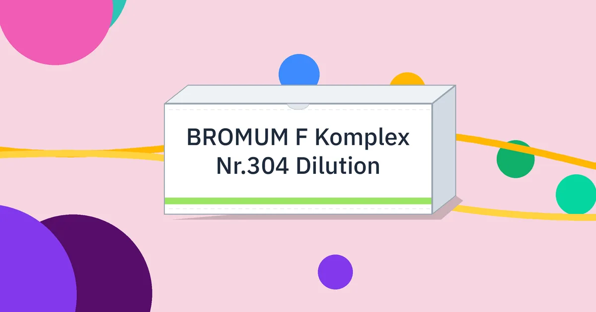 Symbolbild: Packung mit der Aufschrift BROMUM F Komplex Nr.304 Dilution (PZN 01013246) – Verfügbarkeit und Bezug in Apotheken in Frankfurt am Main