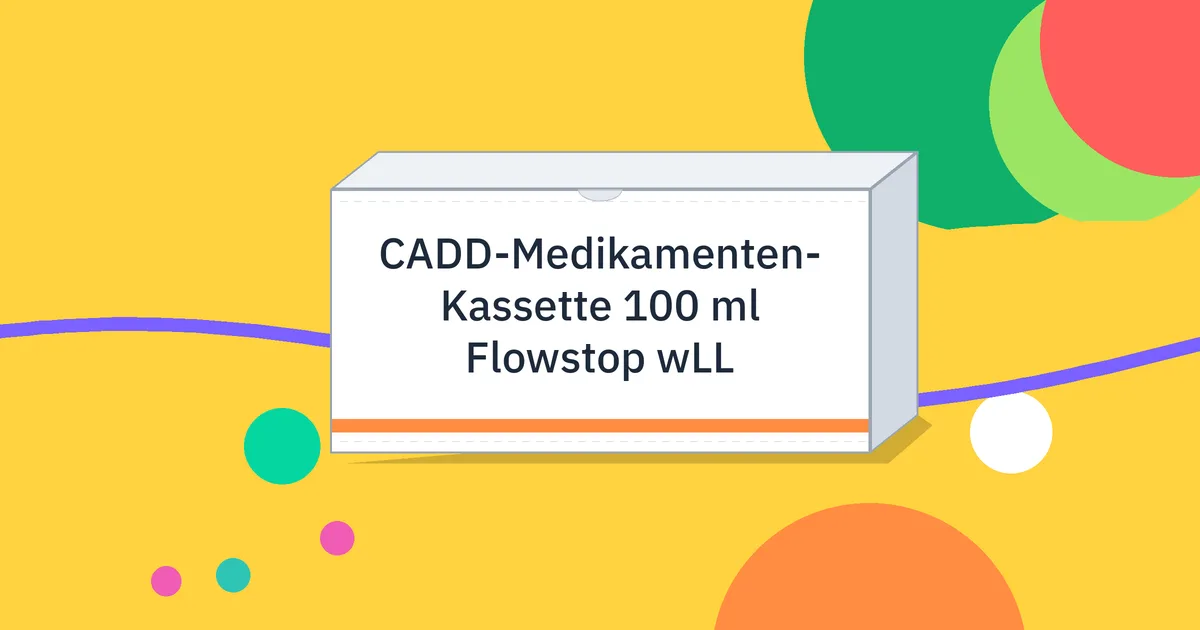 Symbolbild: Packung mit der Aufschrift CADD-Medikamenten-Kassette 100 ml Flowstop wLL (PZN 19176196) – Verfügbarkeit und Bezug in Apotheken in Frankfurt am Main