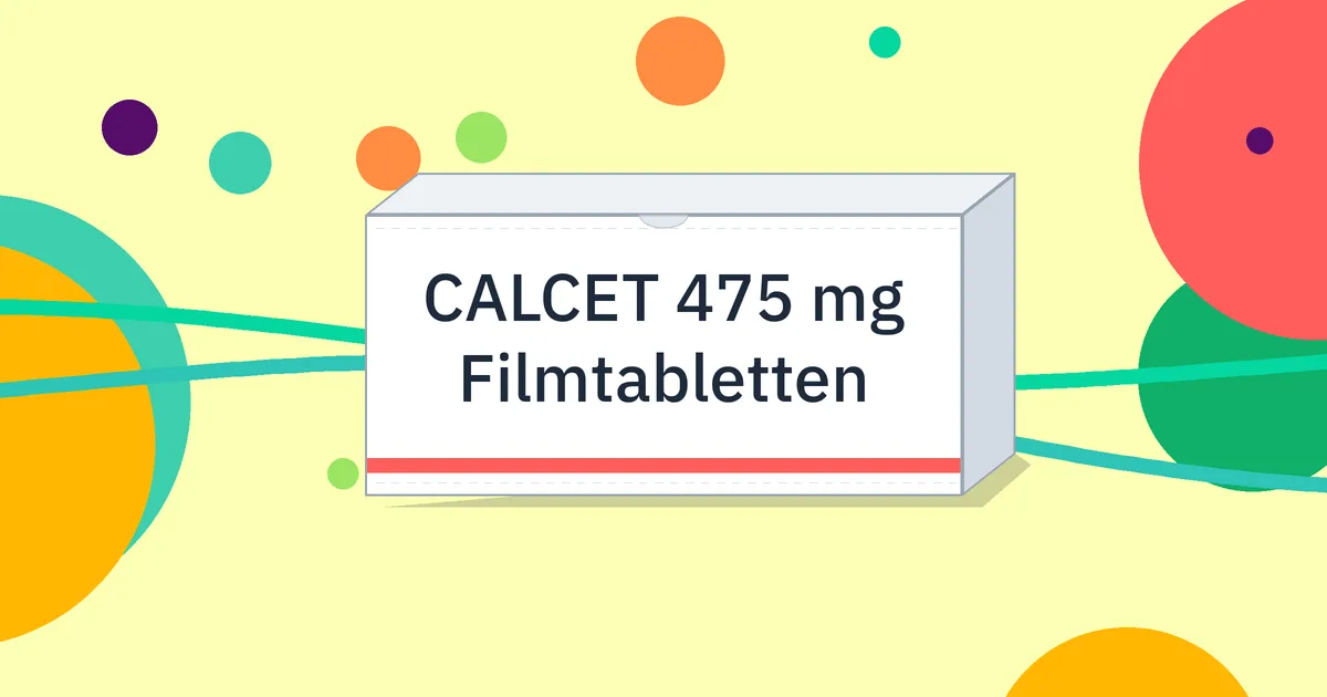 Symbolbild: Packung mit der Aufschrift CALCET 475 mg Filmtabletten (PZN 01627416) – Verfügbarkeit und Bezug in Apotheken in Frankfurt am Main