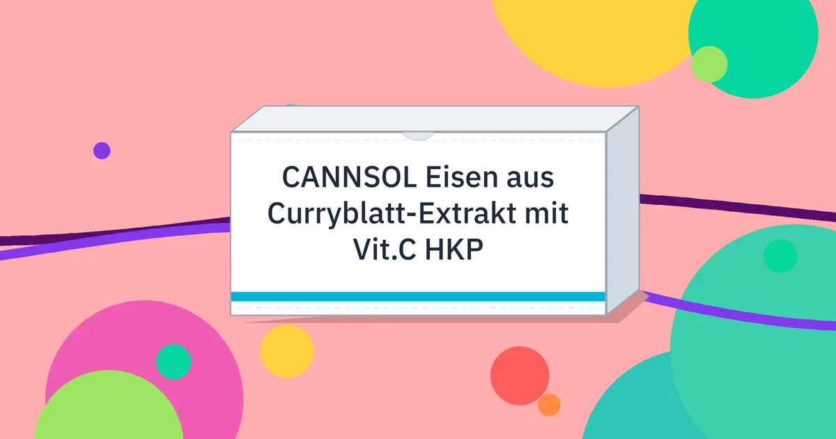 Symbolbild: Packung mit der Aufschrift CANNSOL Eisen aus Curryblatt-Extrakt mit Vit.C HKP (PZN 20016078) – Verfügbarkeit und Bezug in Apotheken in Frankfurt am Main