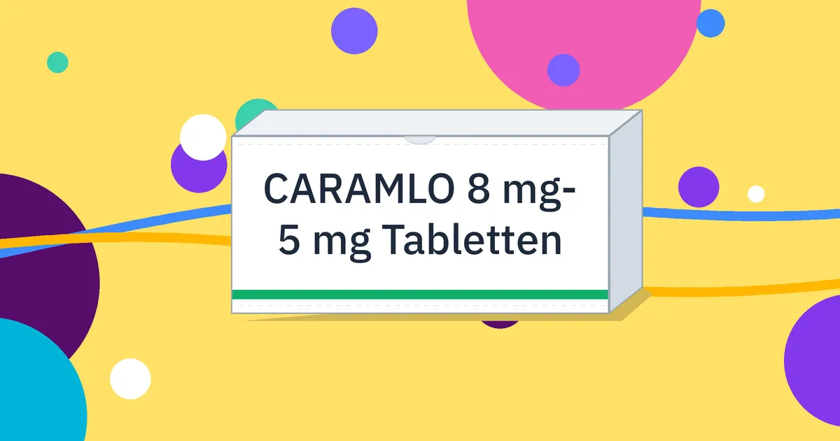 Symbolbild: Packung mit der Aufschrift CARAMLO 8 mg-5 mg Tabletten (PZN 20134719) – Verfügbarkeit und Bezug in Apotheken in Frankfurt am Main