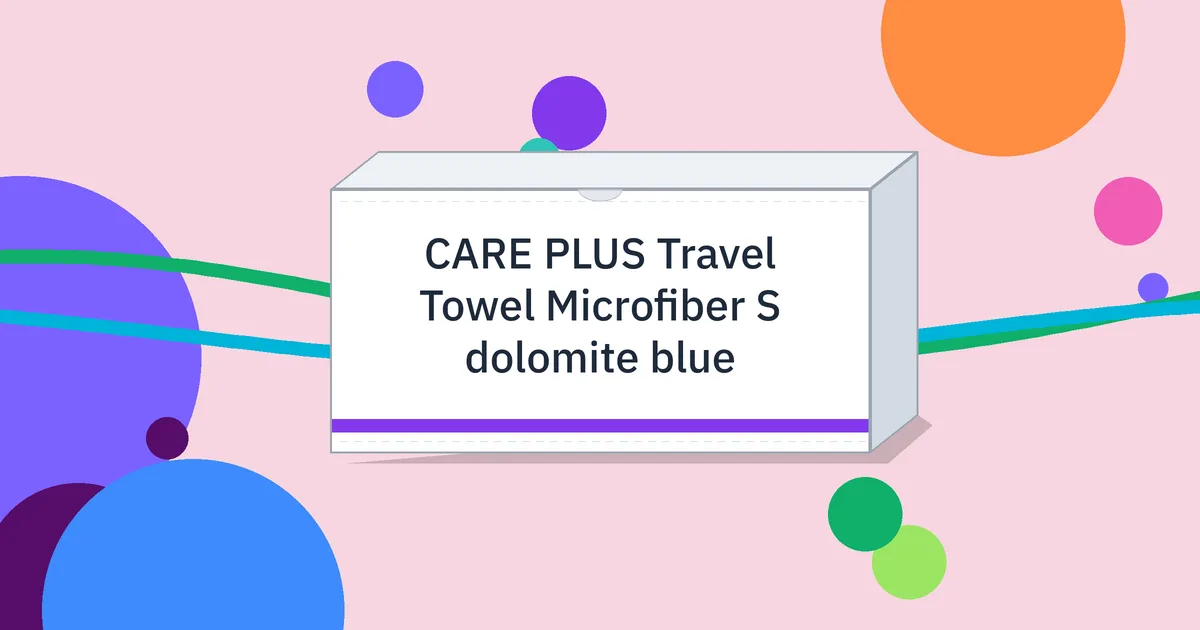 Symbolbild: Packung mit der Aufschrift CARE PLUS Travel Towel Microfiber S dolomite blue (PZN 16681930) – Verfügbarkeit und Bezug in Apotheken in Frankfurt am Main