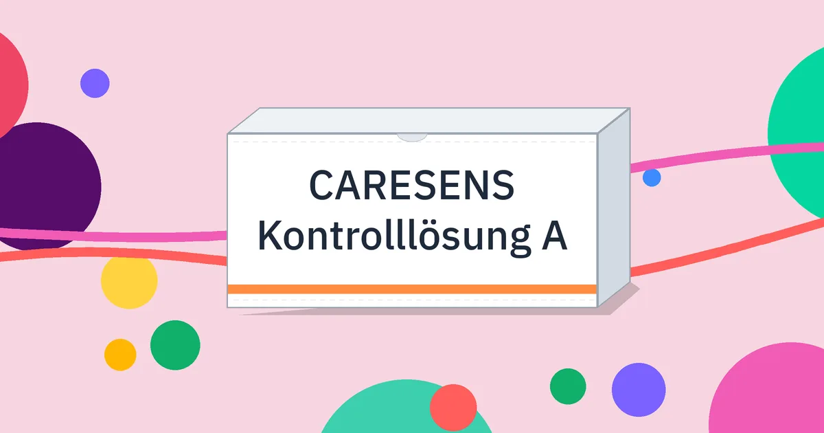 Symbolbild: Packung mit der Aufschrift CARESENS Kontrolllösung A (PZN 20374168) – Verfügbarkeit und Bezug in Apotheken in Frankfurt am Main