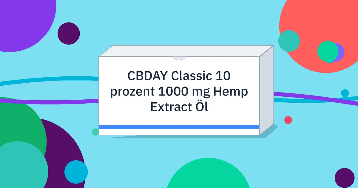 Symbolbild: Packung mit der Aufschrift CBDAY Classic 10 prozent 1000 mg Hemp Extract Öl (PZN 20031942) – Verfügbarkeit und Bezug in Apotheken in Frankfurt am Main