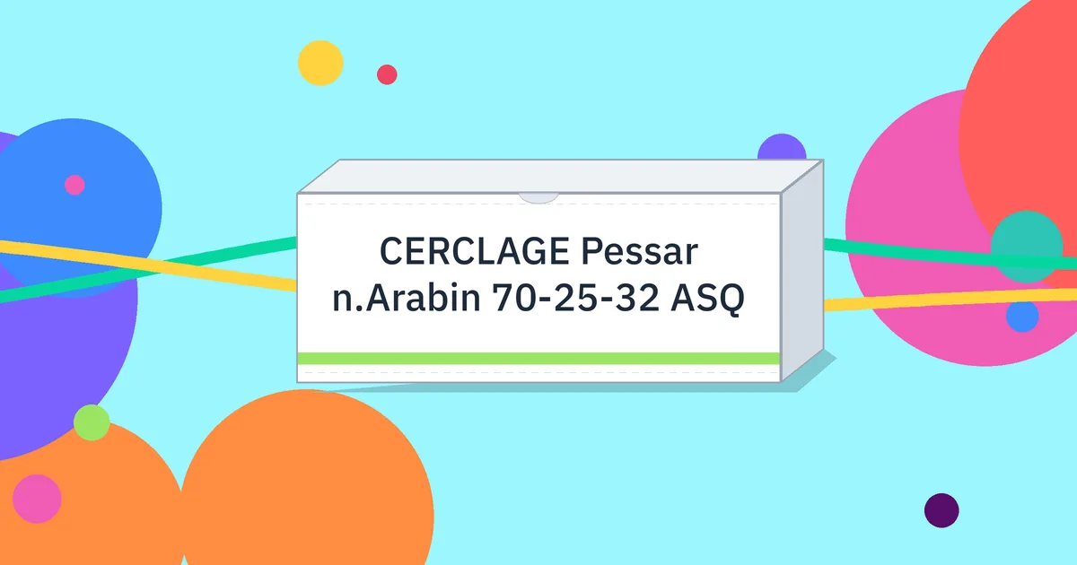 Symbolbild: Packung mit der Aufschrift CERCLAGE Pessar n.Arabin 70-25-32 ASQ (PZN 03374020) – Verfügbarkeit und Bezug in Apotheken in Frankfurt am Main
