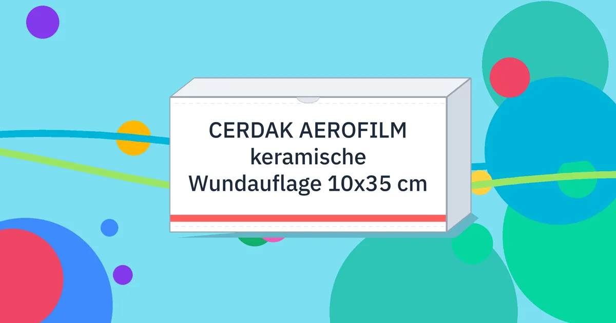 Symbolbild: Packung mit der Aufschrift CERDAK AEROFILM keramische Wundauflage 10x35 cm (PZN 19187053) – Verfügbarkeit und Bezug in Apotheken in Frankfurt am Main