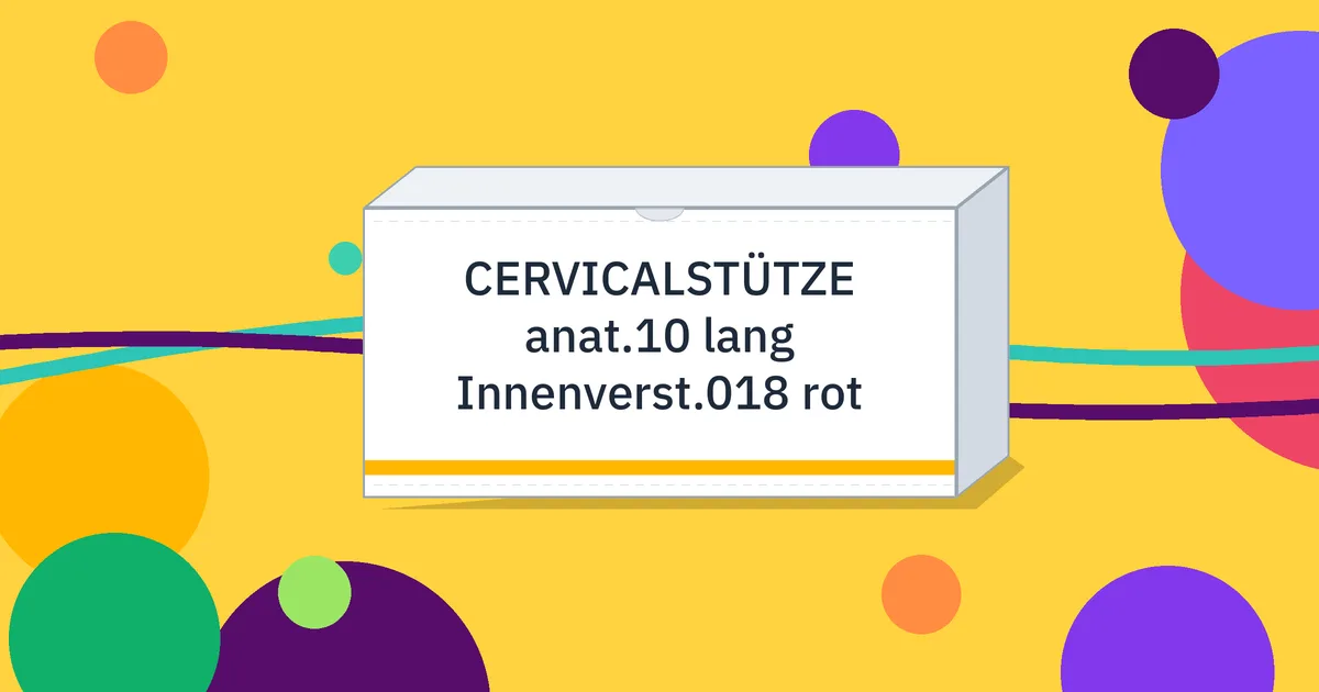 Symbolbild: Packung mit der Aufschrift CERVICALSTÜTZE anat.10 lang Innenverst.018 rot (PZN 08895120) – Verfügbarkeit und Bezug in Apotheken in Frankfurt am Main