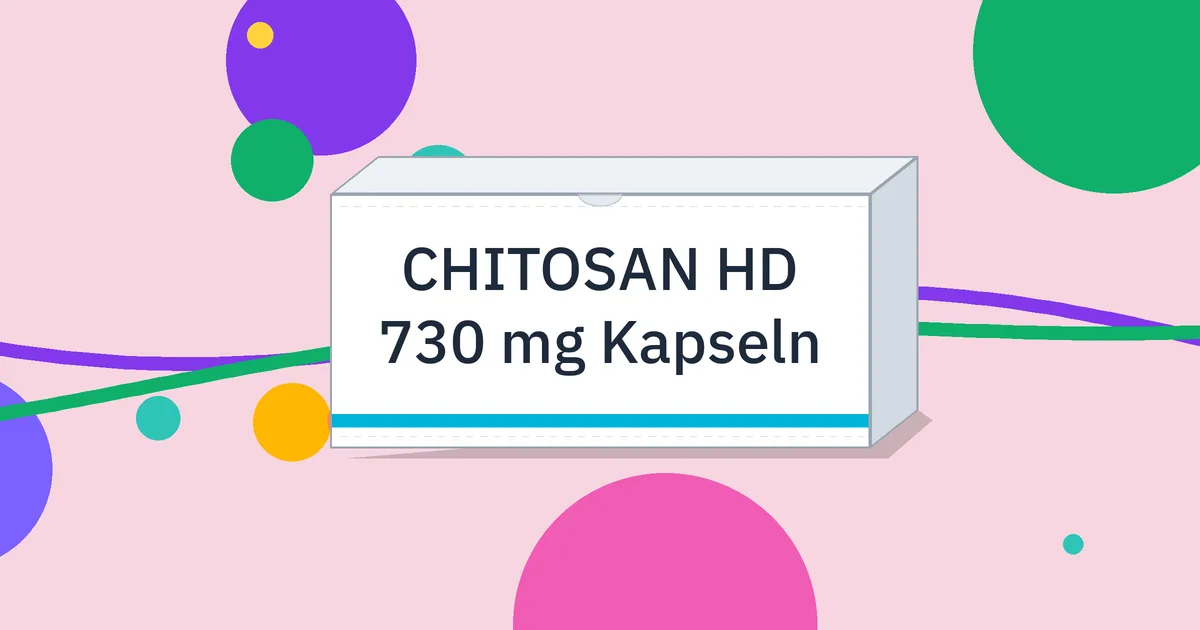 Symbolbild: Packung mit der Aufschrift CHITOSAN HD 730 mg Kapseln (PZN 00829951) – Verfügbarkeit und Bezug in Apotheken in Frankfurt am Main