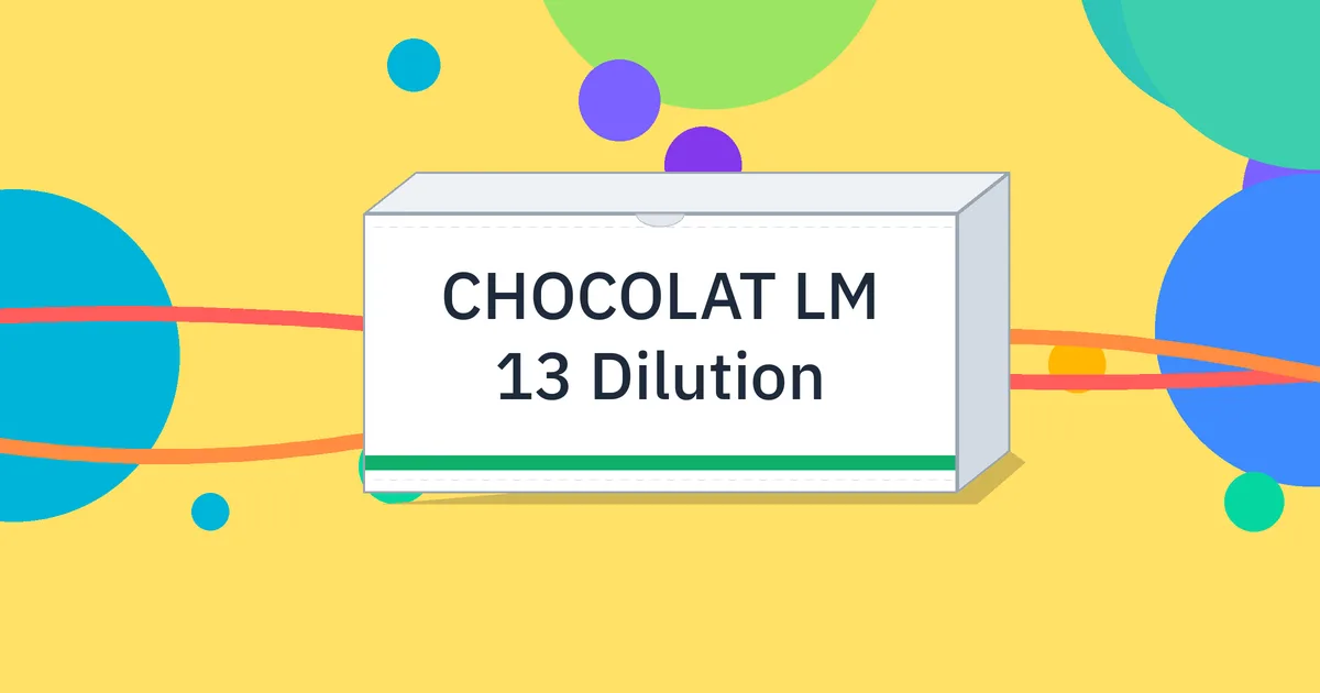 Symbolbild: Packung mit der Aufschrift CHOCOLAT LM 13 Dilution (PZN 12816907) – Verfügbarkeit und Bezug in Apotheken in Frankfurt am Main