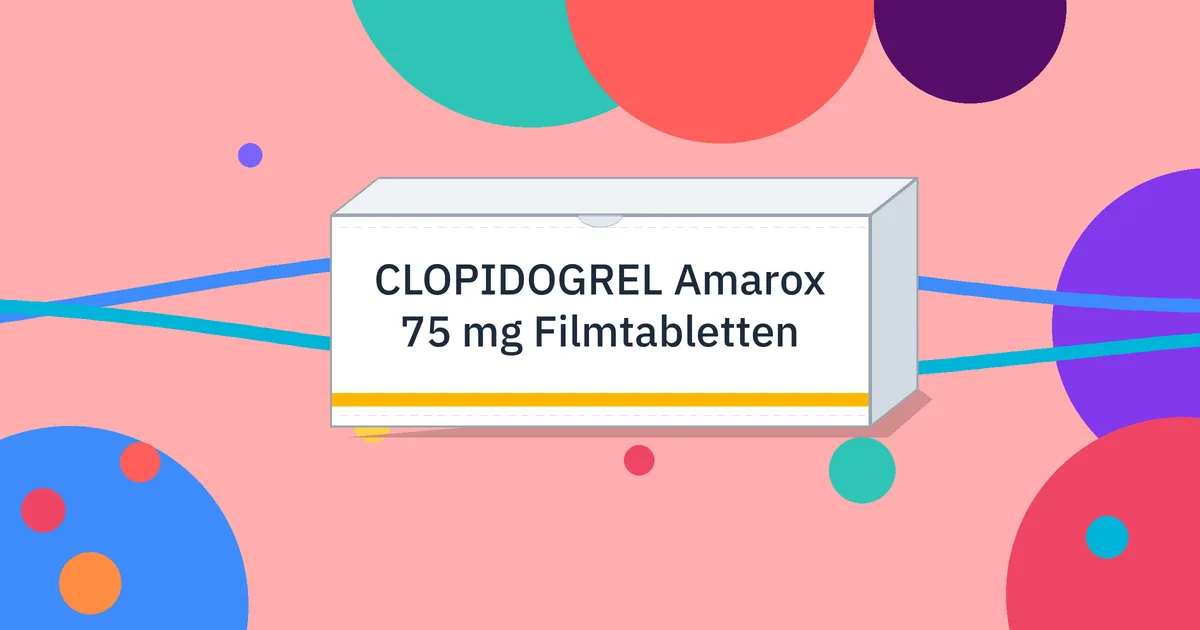 Symbolbild: Packung mit der Aufschrift CLOPIDOGREL Amarox 75 mg Filmtabletten (PZN 19170555) – Verfügbarkeit und Bezug in Apotheken in Frankfurt am Main