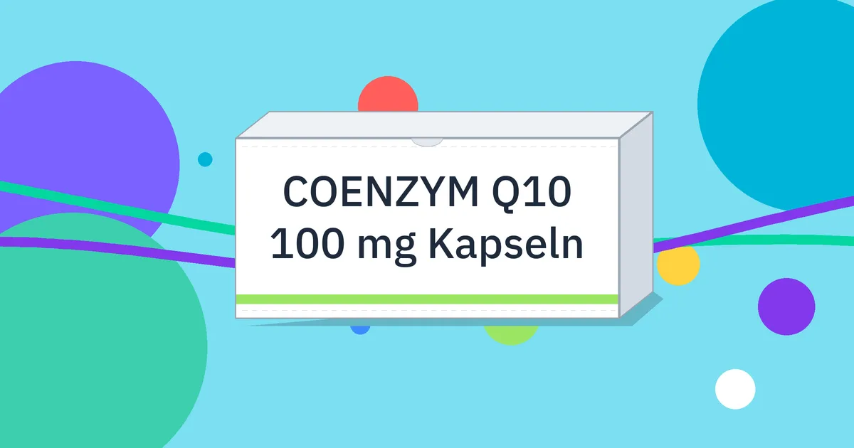 Symbolbild: Packung mit der Aufschrift COENZYM Q10 100 mg Kapseln (PZN 06918408) – Verfügbarkeit und Bezug in Apotheken in Frankfurt am Main