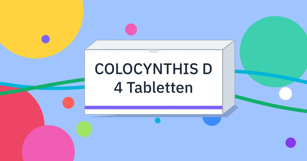 Symbolbild: Packung mit der Aufschrift COLOCYNTHIS D 4 Tabletten (PZN 04213508) – Verfügbarkeit und Bezug in Apotheken in Frankfurt am Main