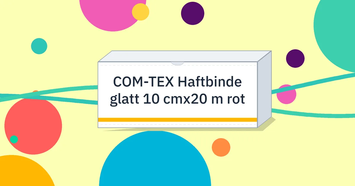 Symbolbild: Packung mit der Aufschrift COM-TEX Haftbinde glatt 10 cmx20 m rot (PZN 03089650) – Verfügbarkeit und Bezug in Apotheken in Frankfurt am Main