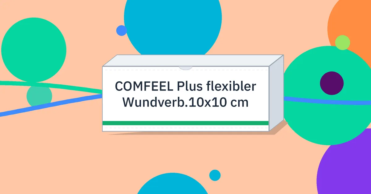 Symbolbild: Packung mit der Aufschrift COMFEEL Plus flexibler Wundverb.10x10 cm (PZN 16359737) – Verfügbarkeit und Bezug in Apotheken in Frankfurt am Main