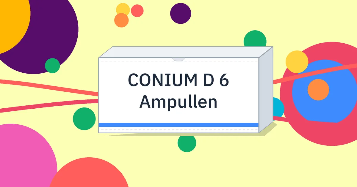 Symbolbild: Packung mit der Aufschrift CONIUM D 6 Ampullen (PZN 11705399) – Verfügbarkeit und Bezug in Apotheken in Frankfurt am Main