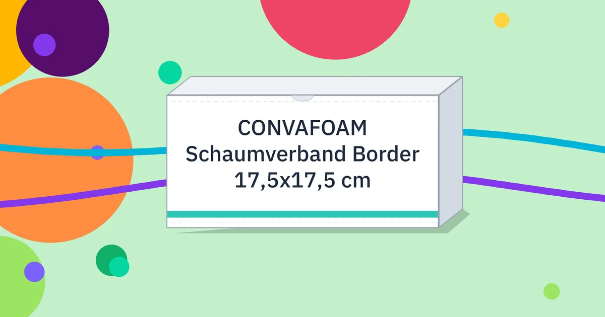Symbolbild: Packung mit der Aufschrift CONVAFOAM Schaumverband Border 17,5x17,5 cm (PZN 20629183) – Verfügbarkeit und Bezug in Apotheken in Frankfurt am Main