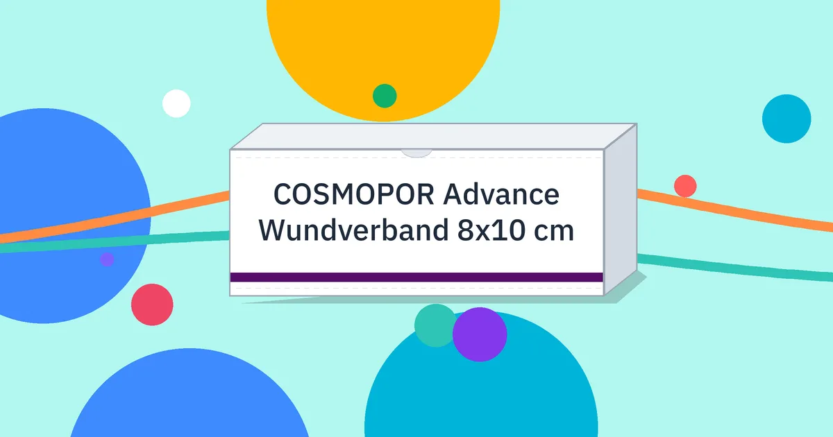 Symbolbild: Packung mit der Aufschrift COSMOPOR Advance Wundverband 8x10 cm (PZN 06941583) – Verfügbarkeit und Bezug in Apotheken in Frankfurt am Main