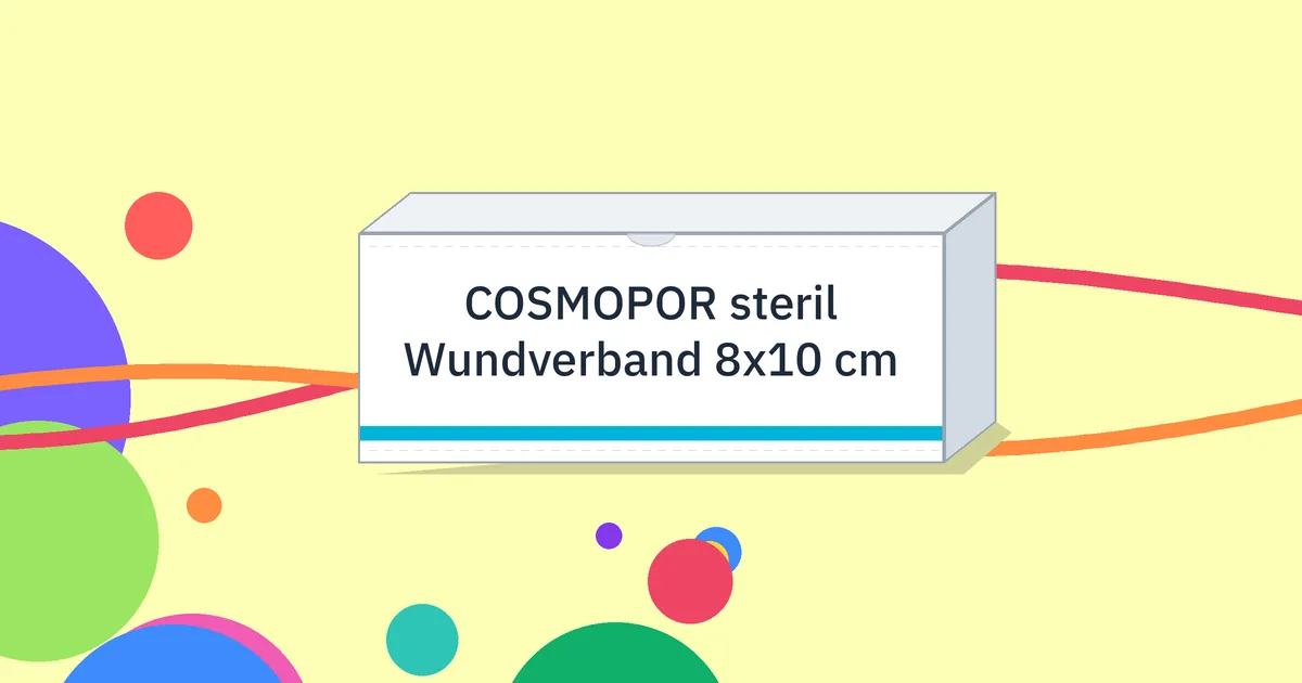 Symbolbild: Packung mit der Aufschrift COSMOPOR steril Wundverband 8x10 cm (PZN 18715478) – Verfügbarkeit und Bezug in Apotheken in Frankfurt am Main