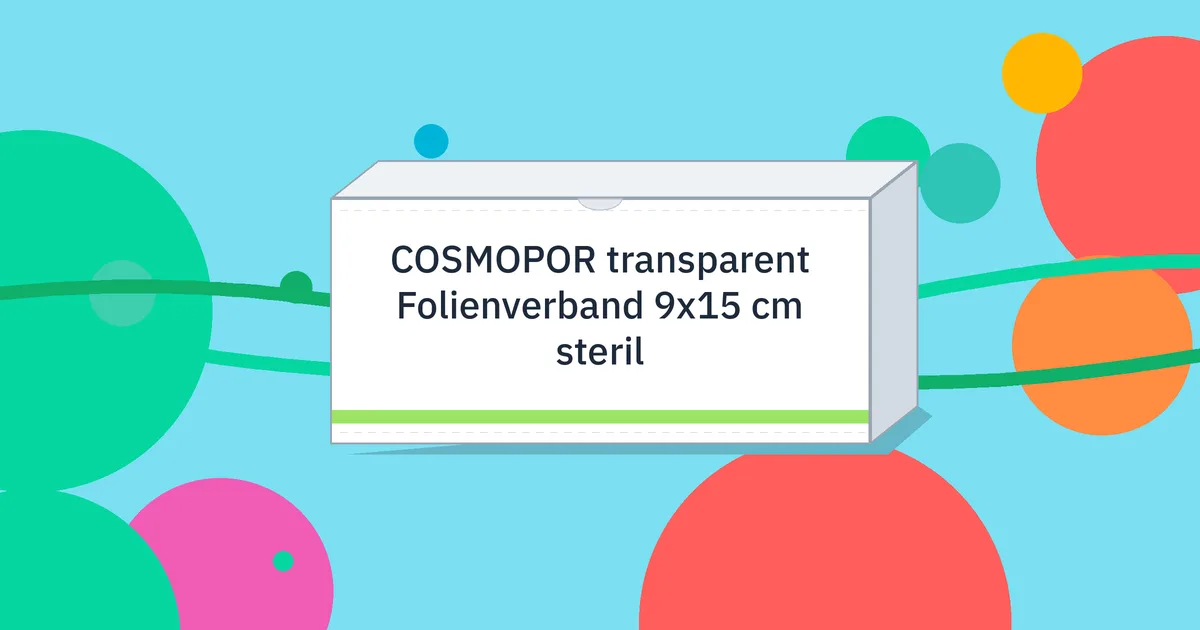 Symbolbild: Packung mit der Aufschrift COSMOPOR transparent Folienverband 9x15 cm steril (PZN 20572922) – Verfügbarkeit und Bezug in Apotheken in Frankfurt am Main
