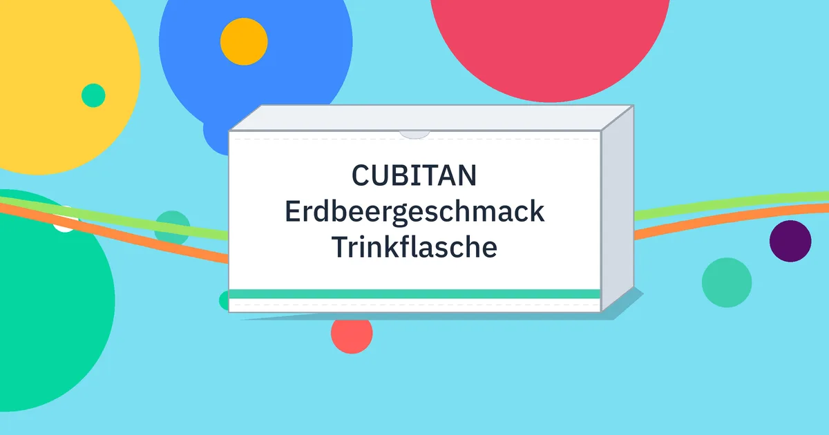 Symbolbild: Packung mit der Aufschrift CUBITAN Erdbeergeschmack Trinkflasche (PZN 00252144) – Verfügbarkeit und Bezug in Apotheken in Frankfurt am Main