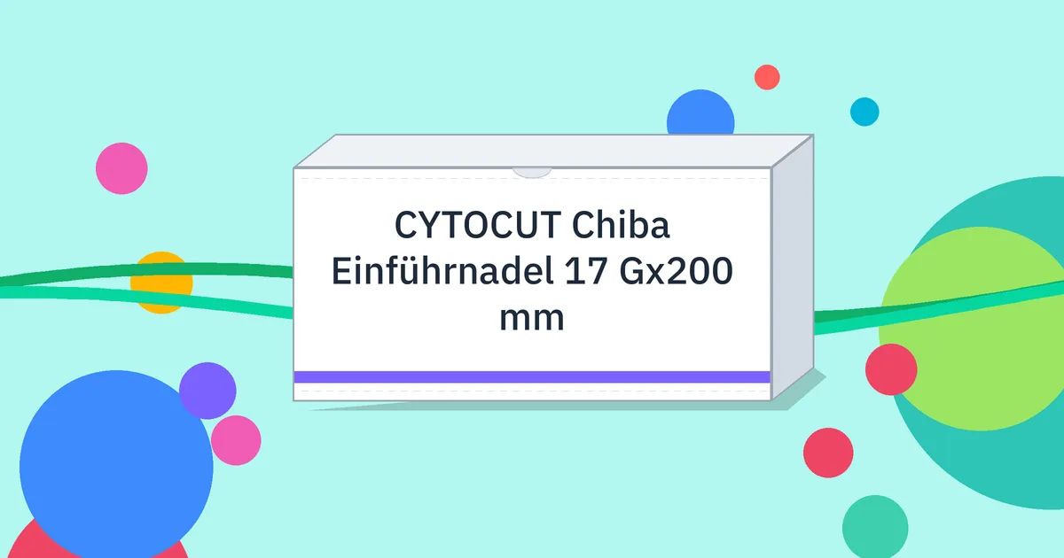 Symbolbild: Packung mit der Aufschrift CYTOCUT Chiba Einführnadel 17 Gx200 mm (PZN 16919107) – Verfügbarkeit und Bezug in Apotheken in Frankfurt am Main