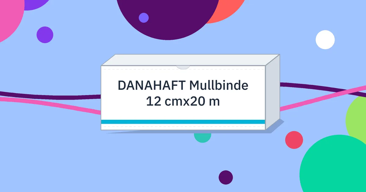 Symbolbild: Packung mit der Aufschrift DANAHAFT Mullbinde 12 cmx20 m (PZN 07636540) – Verfügbarkeit und Bezug in Apotheken in Frankfurt am Main