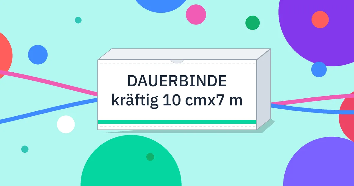 Symbolbild: Packung mit der Aufschrift DAUERBINDE kräftig 10 cmx7 m (PZN 13753089) – Verfügbarkeit und Bezug in Apotheken in Frankfurt am Main