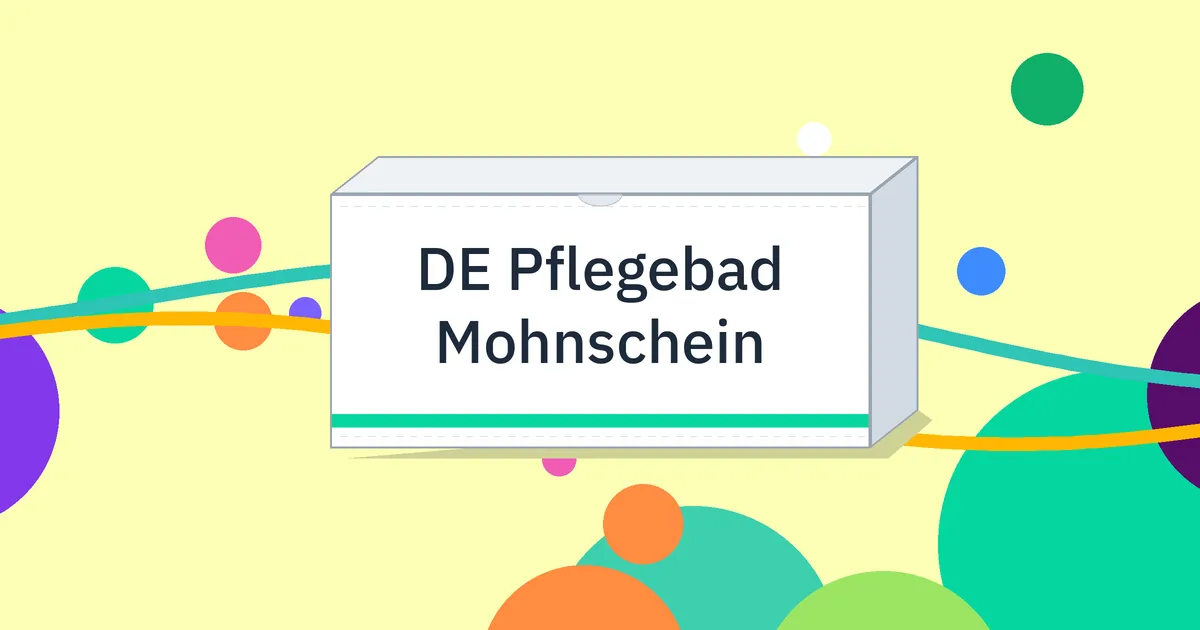 Symbolbild: Packung mit der Aufschrift DE Pflegebad Mohnschein (PZN 16330372) – Verfügbarkeit und Bezug in Apotheken in Frankfurt am Main