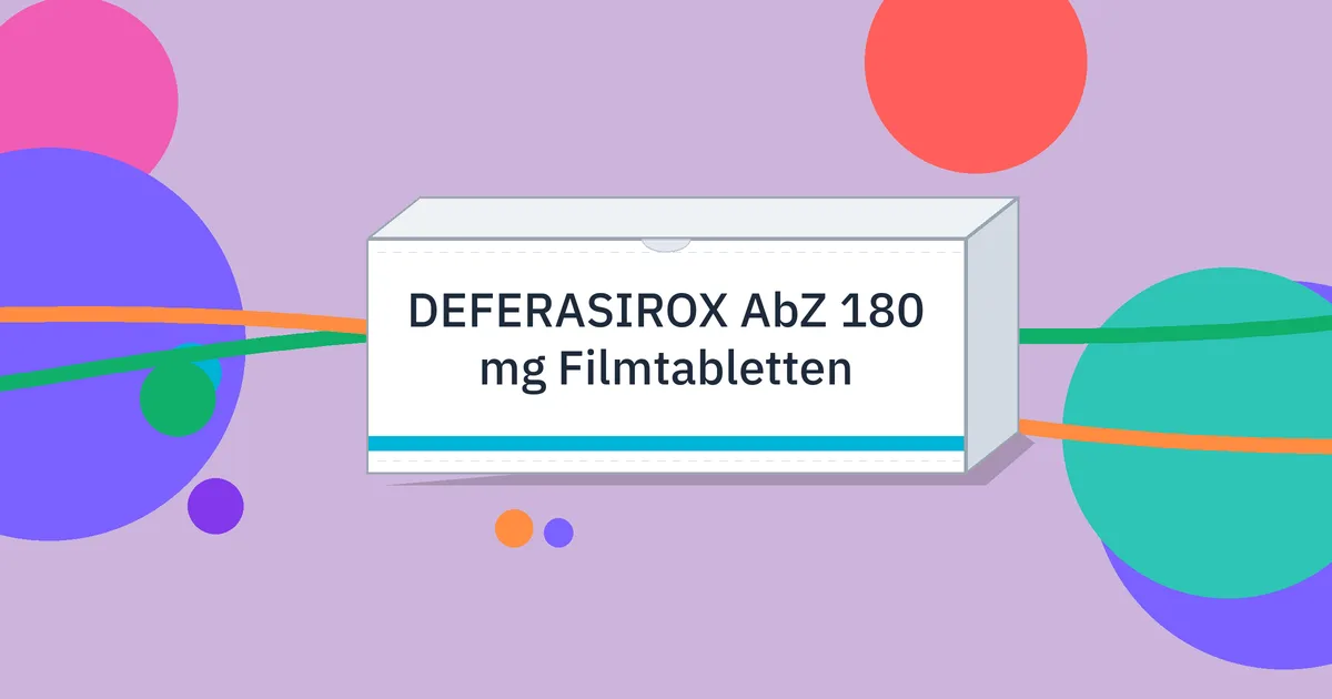 Symbolbild: Packung mit der Aufschrift DEFERASIROX AbZ 180 mg Filmtabletten (PZN 17482405) – Verfügbarkeit und Bezug in Apotheken in Frankfurt am Main