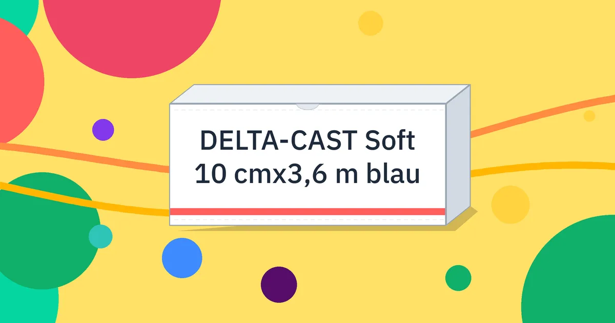 Symbolbild: Packung mit der Aufschrift DELTA-CAST Soft 10 cmx3,6 m blau (PZN 09275661) – Verfügbarkeit und Bezug in Apotheken in Frankfurt am Main