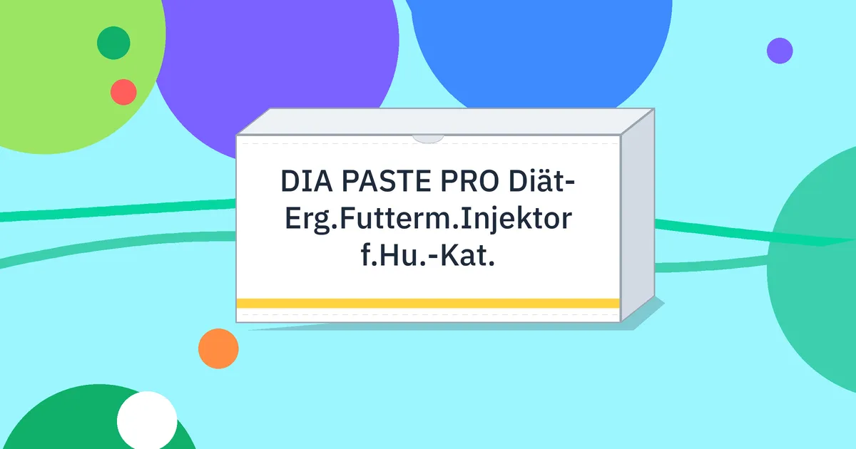 Symbolbild: Packung mit der Aufschrift DIA PASTE PRO Diät-Erg.Futterm.Injektor f.Hu.-Kat. (PZN 19745323) – Verfügbarkeit und Bezug in Apotheken in Frankfurt am Main