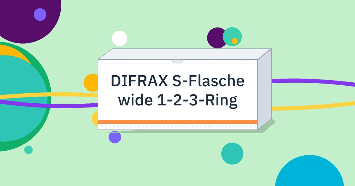 Symbolbild: Packung mit der Aufschrift DIFRAX S-Flasche wide 1-2-3-Ring (PZN 12518328) – Verfügbarkeit und Bezug in Apotheken in Frankfurt am Main
