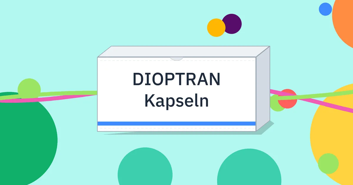 Symbolbild: Packung mit der Aufschrift DIOPTRAN Kapseln (PZN 20581298) – Verfügbarkeit und Bezug in Apotheken in Frankfurt am Main