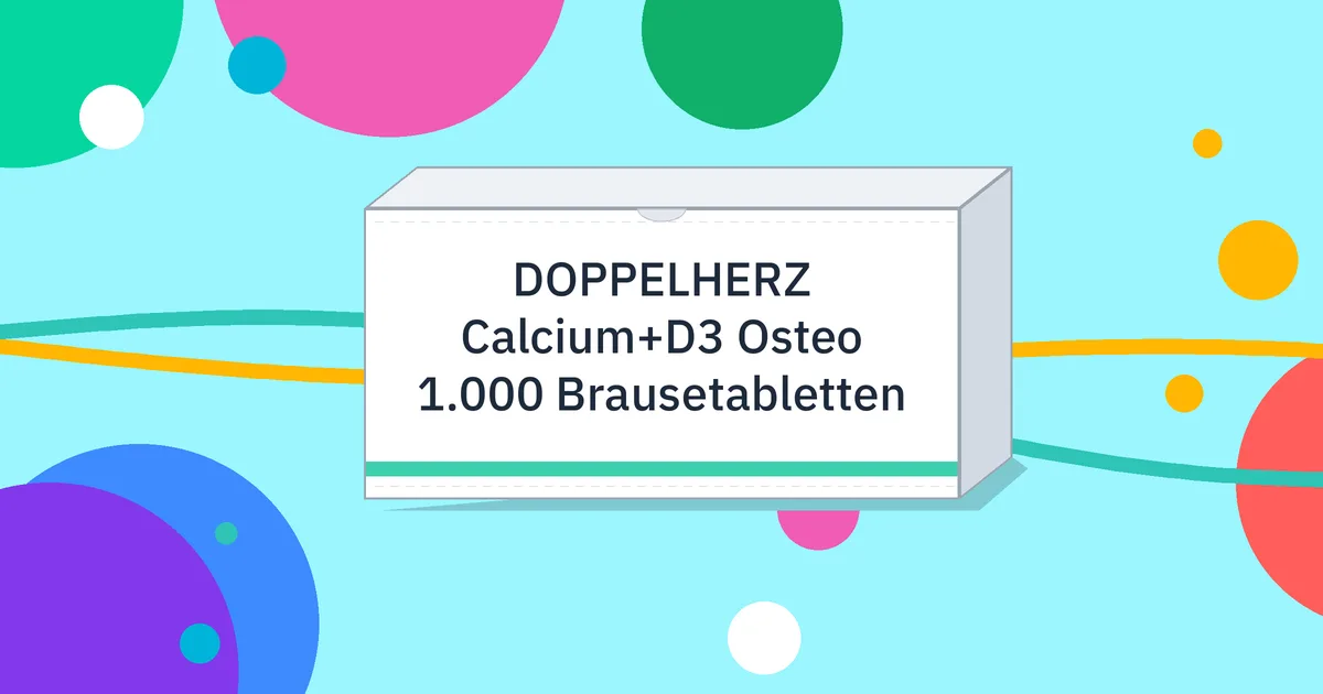 Symbolbild: Packung mit der Aufschrift DOPPELHERZ Calcium+D3 Osteo 1.000 Brausetabletten (PZN 05114122) – Verfügbarkeit und Bezug in Apotheken in Frankfurt am Main