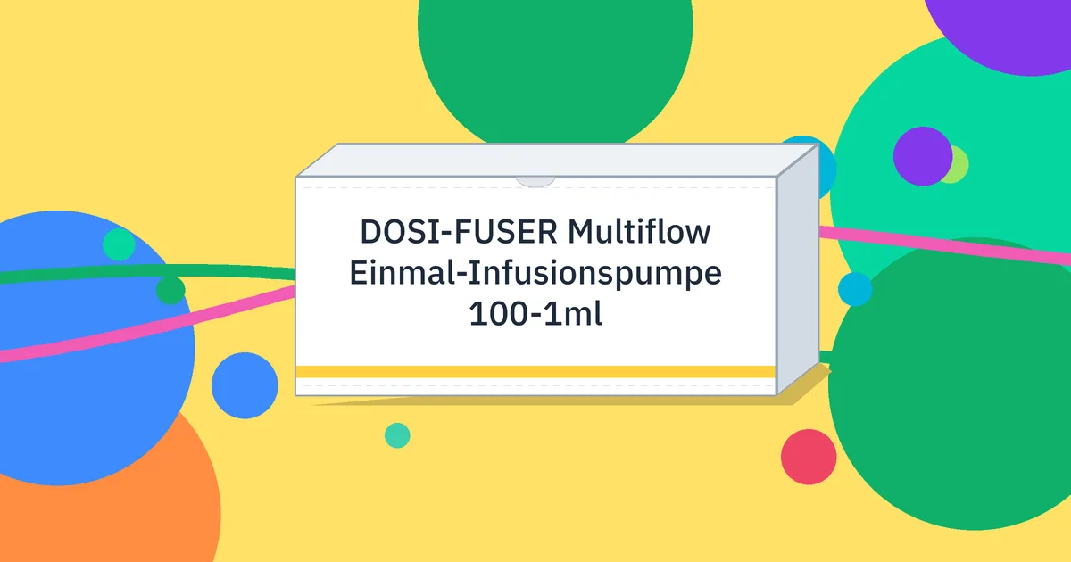 Symbolbild: Packung mit der Aufschrift DOSI-FUSER Multiflow Einmal-Infusionspumpe 100-1ml (PZN 06614944) – Verfügbarkeit und Bezug in Apotheken in Frankfurt am Main