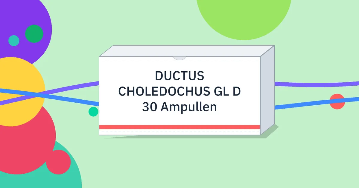 Symbolbild: Packung mit der Aufschrift DUCTUS CHOLEDOCHUS GL D 30 Ampullen (PZN 02918110) – Verfügbarkeit und Bezug in Apotheken in Frankfurt am Main