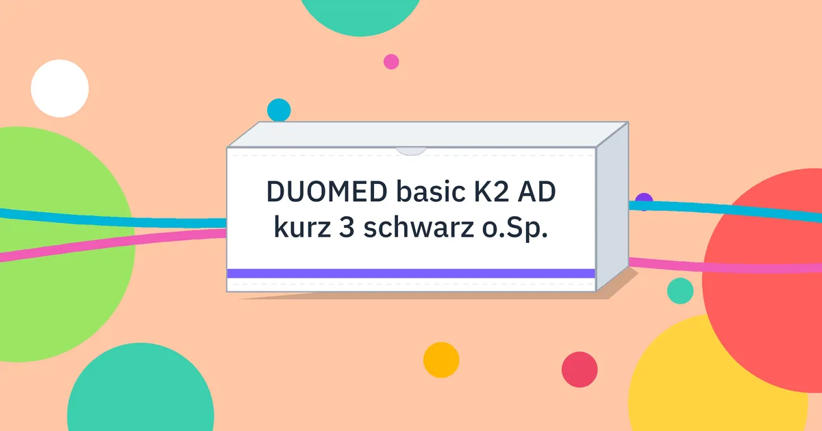 Symbolbild: Packung mit der Aufschrift DUOMED basic K2 AD kurz 3 schwarz o.Sp. (PZN 20907475) – Verfügbarkeit und Bezug in Apotheken in Frankfurt am Main