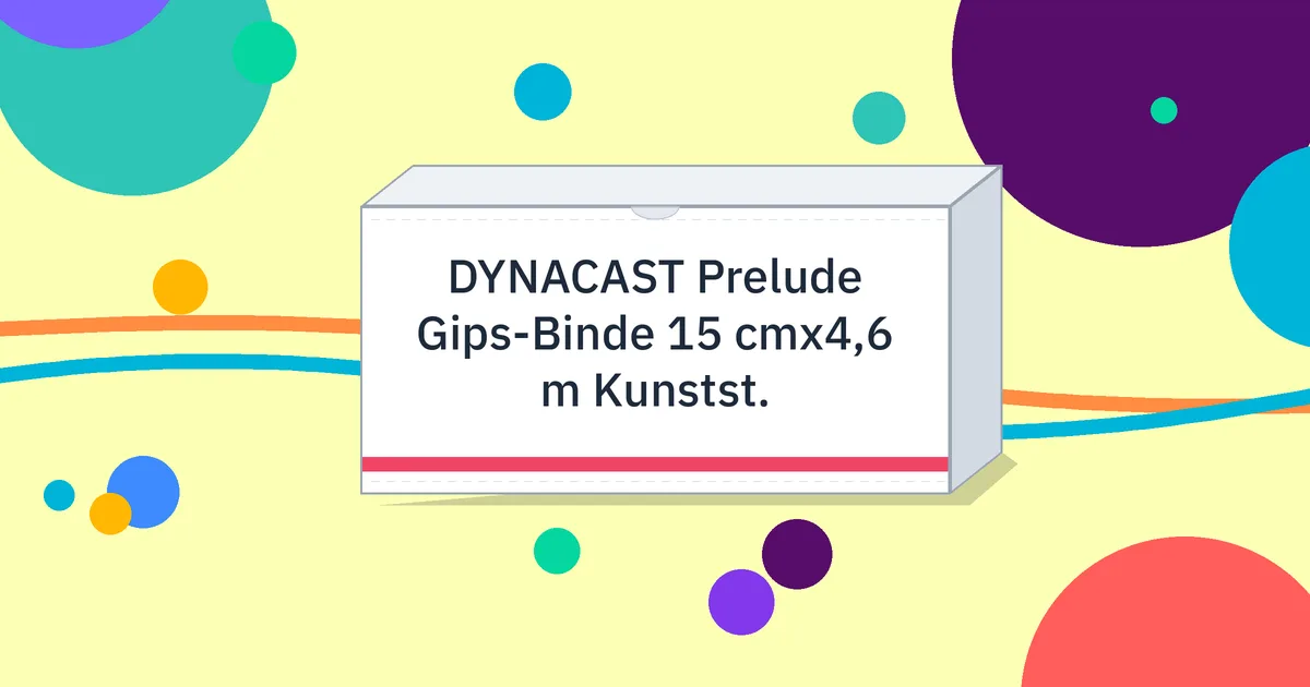 Symbolbild: Packung mit der Aufschrift DYNACAST Prelude Gips-Binde 15 cmx4,6 m Kunstst. (PZN 12776444) – Verfügbarkeit und Bezug in Apotheken in Frankfurt am Main