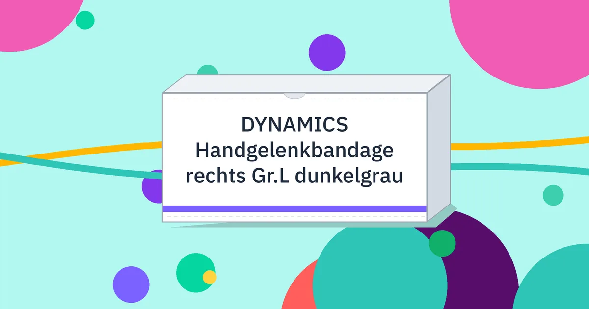 Symbolbild: Packung mit der Aufschrift DYNAMICS Handgelenkbandage rechts Gr.L dunkelgrau (PZN 10633025) – Verfügbarkeit und Bezug in Apotheken in Frankfurt am Main