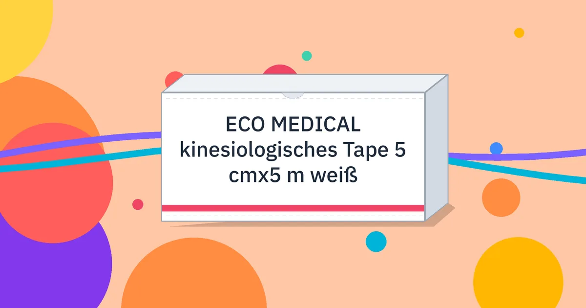 Symbolbild: Packung mit der Aufschrift ECO MEDICAL kinesiologisches Tape 5 cmx5 m weiß (PZN 10795992) – Verfügbarkeit und Bezug in Apotheken in Frankfurt am Main