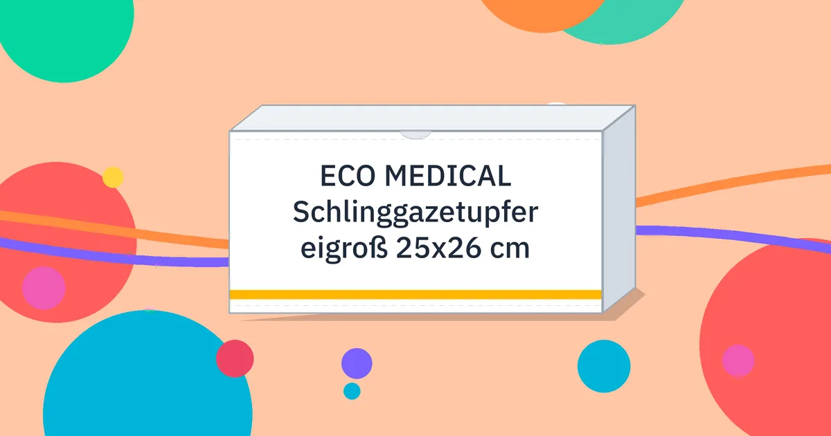Symbolbild: Packung mit der Aufschrift ECO MEDICAL Schlinggazetupfer eigroß 25x26 cm (PZN 00757393) – Verfügbarkeit und Bezug in Apotheken in Frankfurt am Main